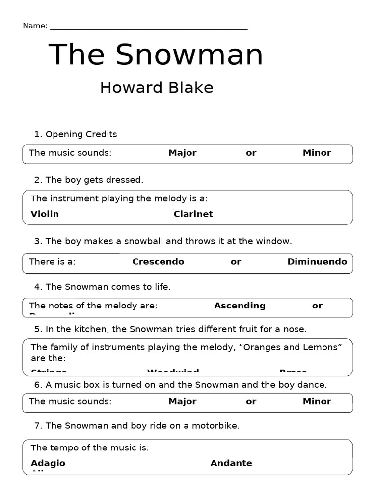 Snowman Storyboard and Music Analysis | PDF