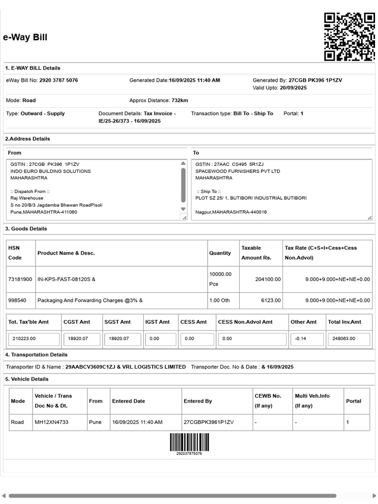 E-Way Bill System - Spacewood | PDF | Taxation | Payments