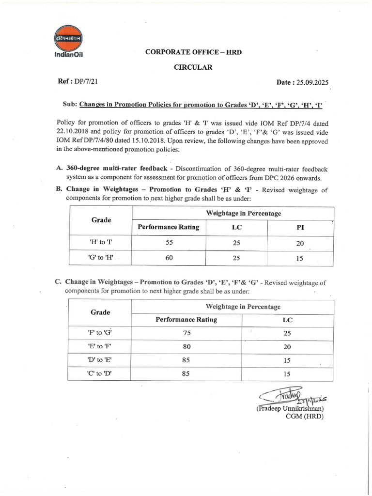 Circular - Changes in Promotion Policy 2025 - D - E - F - G - H - I | PDF