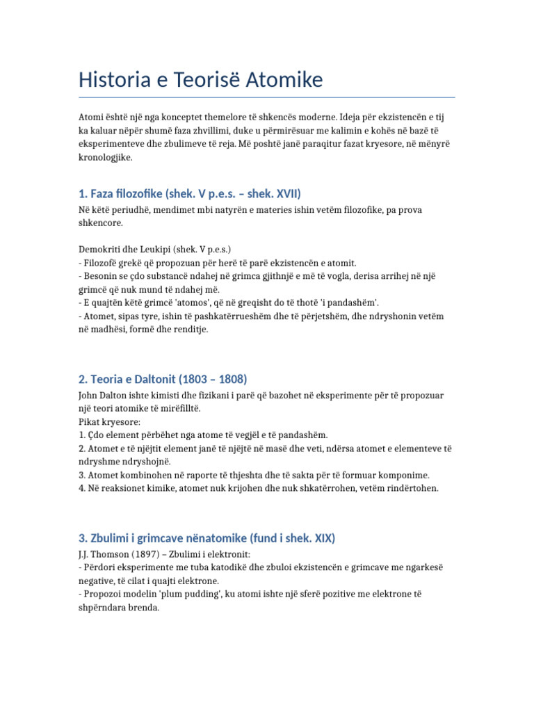 Historia e Teorise Atomike | PDF