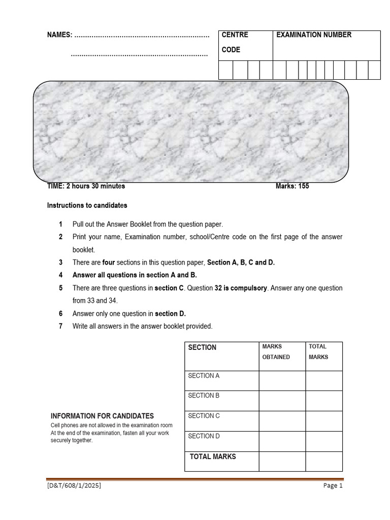 Grade 9 Design & Technology Exam 2025 | PDF | Adhesive