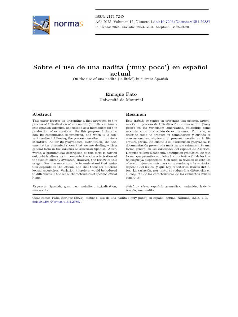 Lexicalización de "una nadita" en español | PDF | Palabra | Lengua española