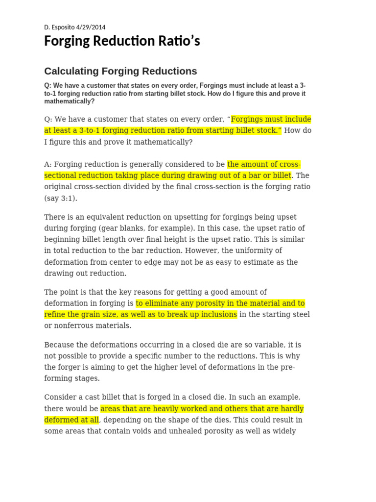 Caluclating Forging Reduction Ratios | PDF | Forging | Steel