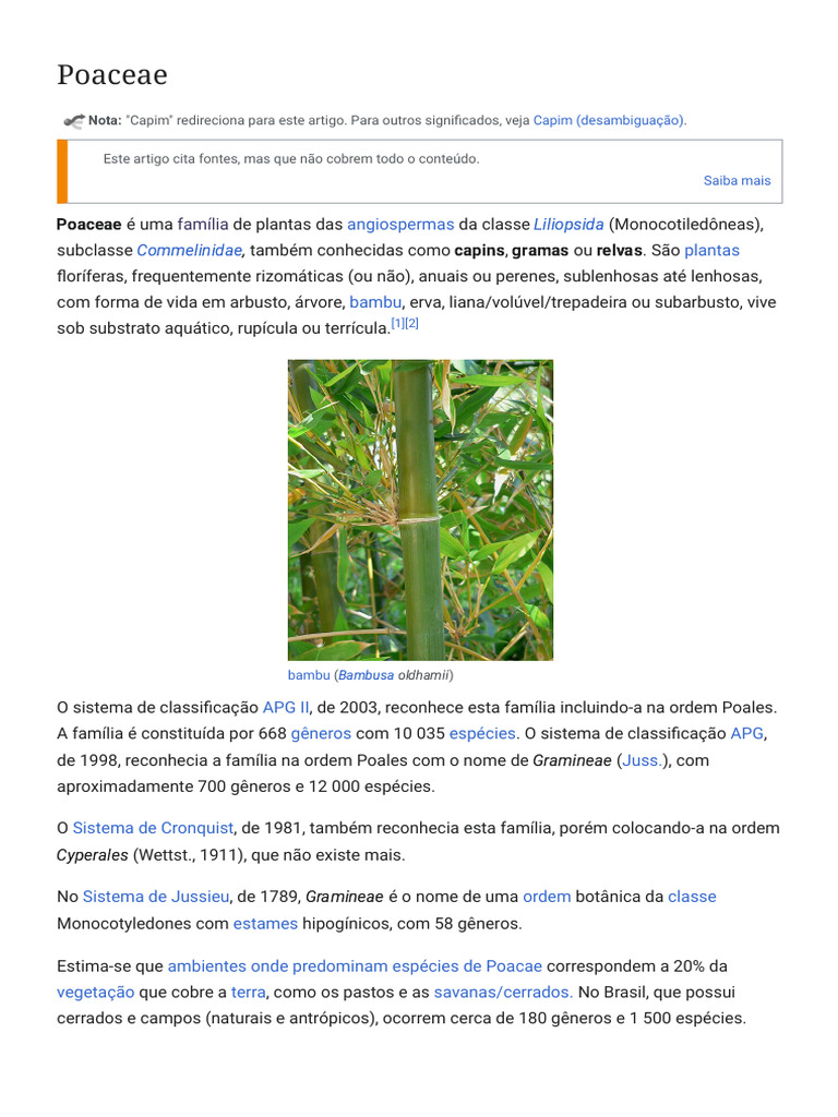 Poaceae - Wikipédia, A Enciclopédia Livre | PDF | Botânica | Plantas