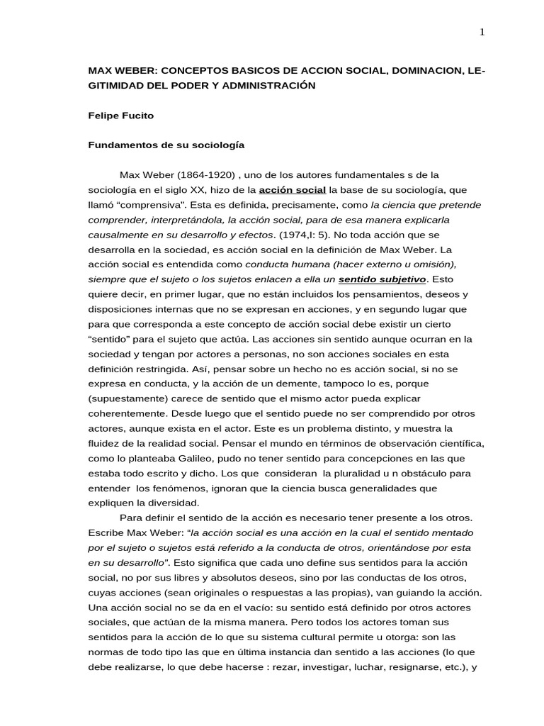Fucito. Conceptos Básicos. Max Weber. | PDF | Carisma | Burocracia