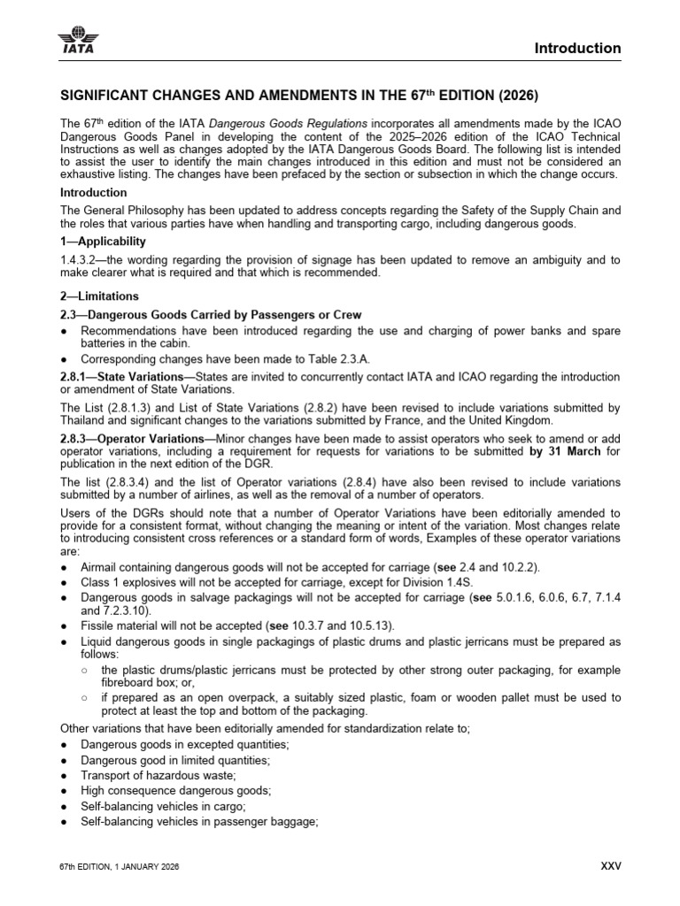 Significant Changes - 67th Edition of IATA DGR - 2026 | PDF | Dangerous ...