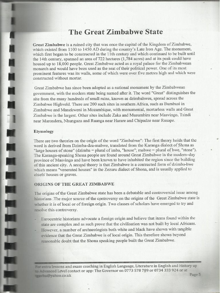 African History Great Zimbabwe Notes | PDF