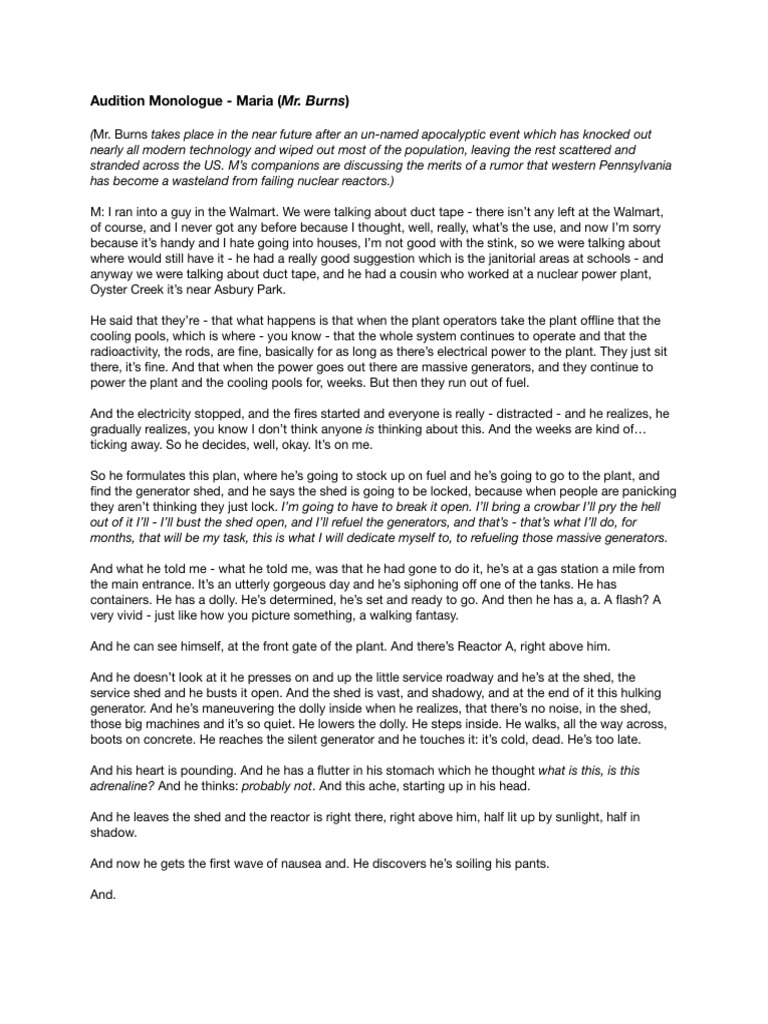Maria's Monologue from Mr. Burns | PDF | Nuclear Power Stations ...