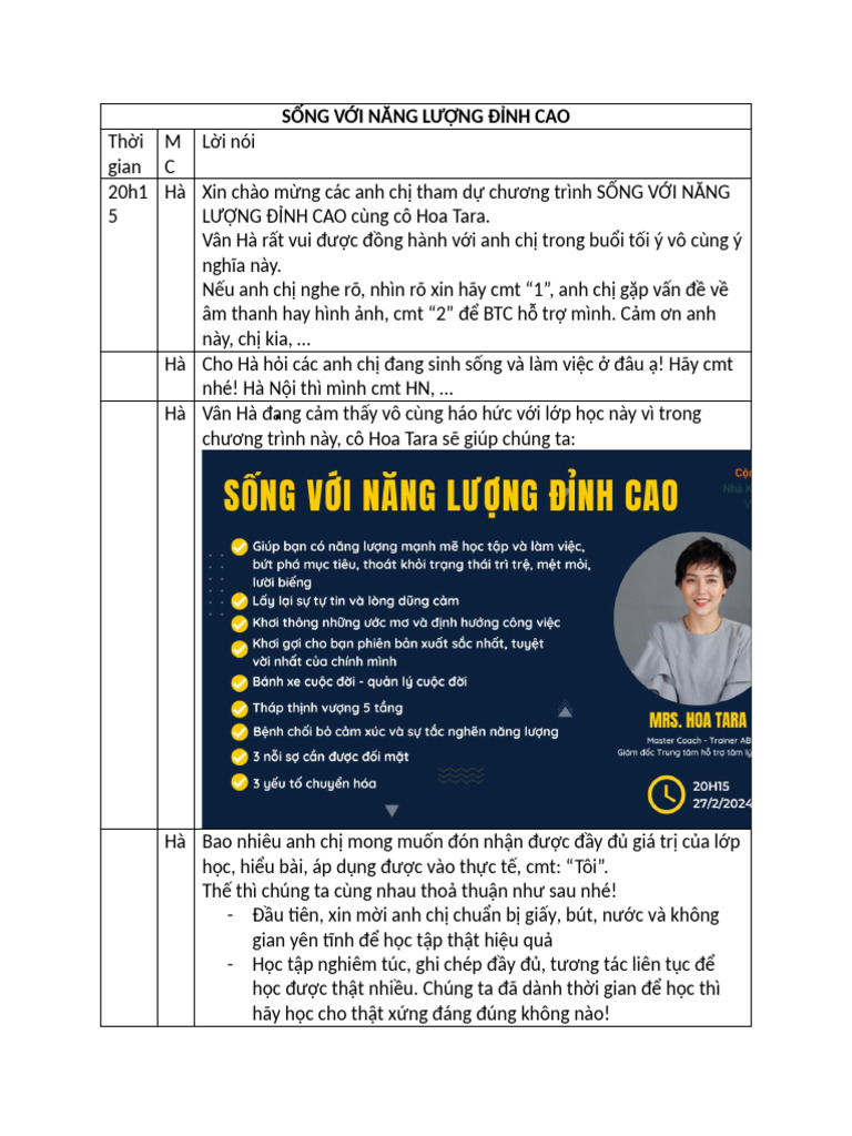 Kịch Bản Sống Với Năng Lượng Đỉnh Cao VCA | PDF