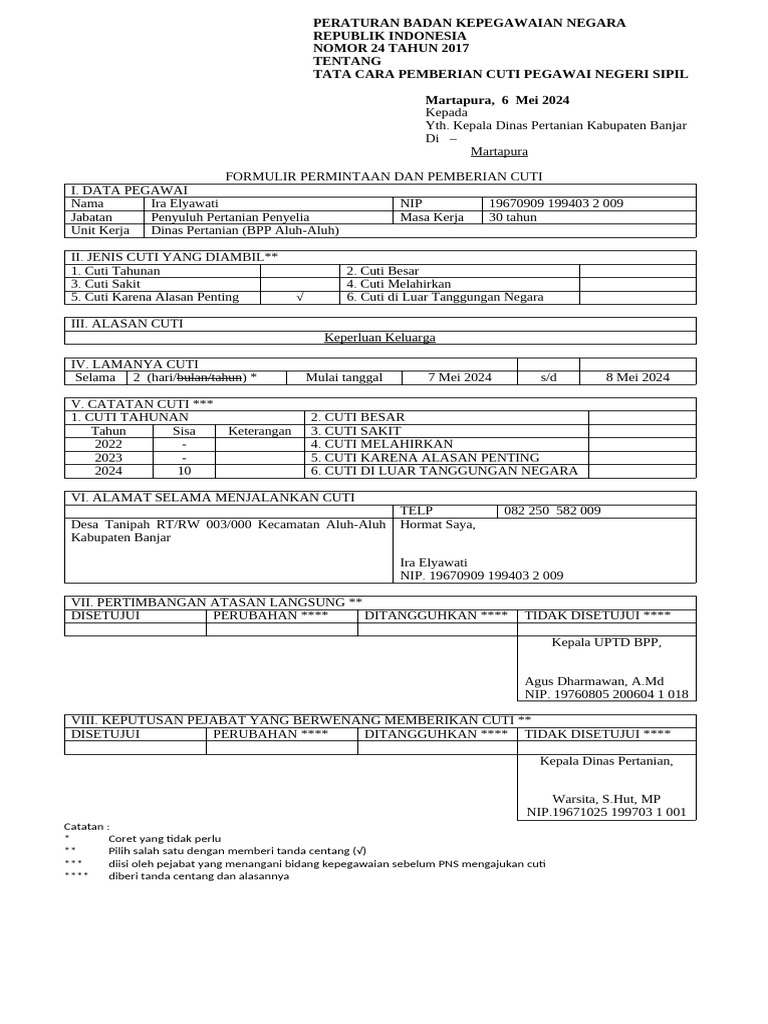 Blangko Cuti PP 2024 | PDF