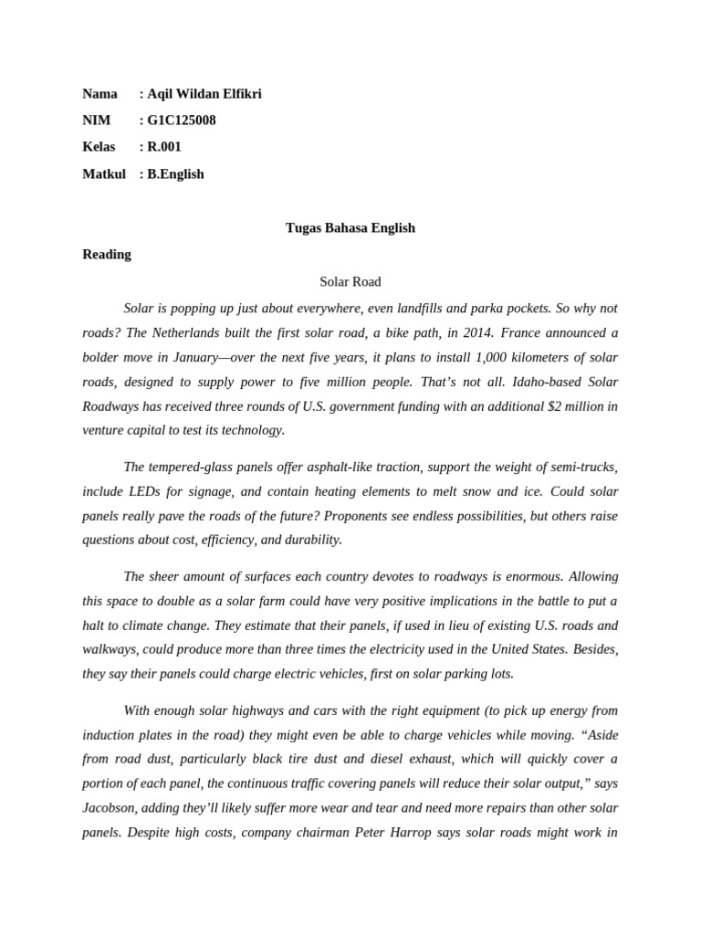 R.001 G1C125008 Aqil Wildan Elfikri | PDF | Road