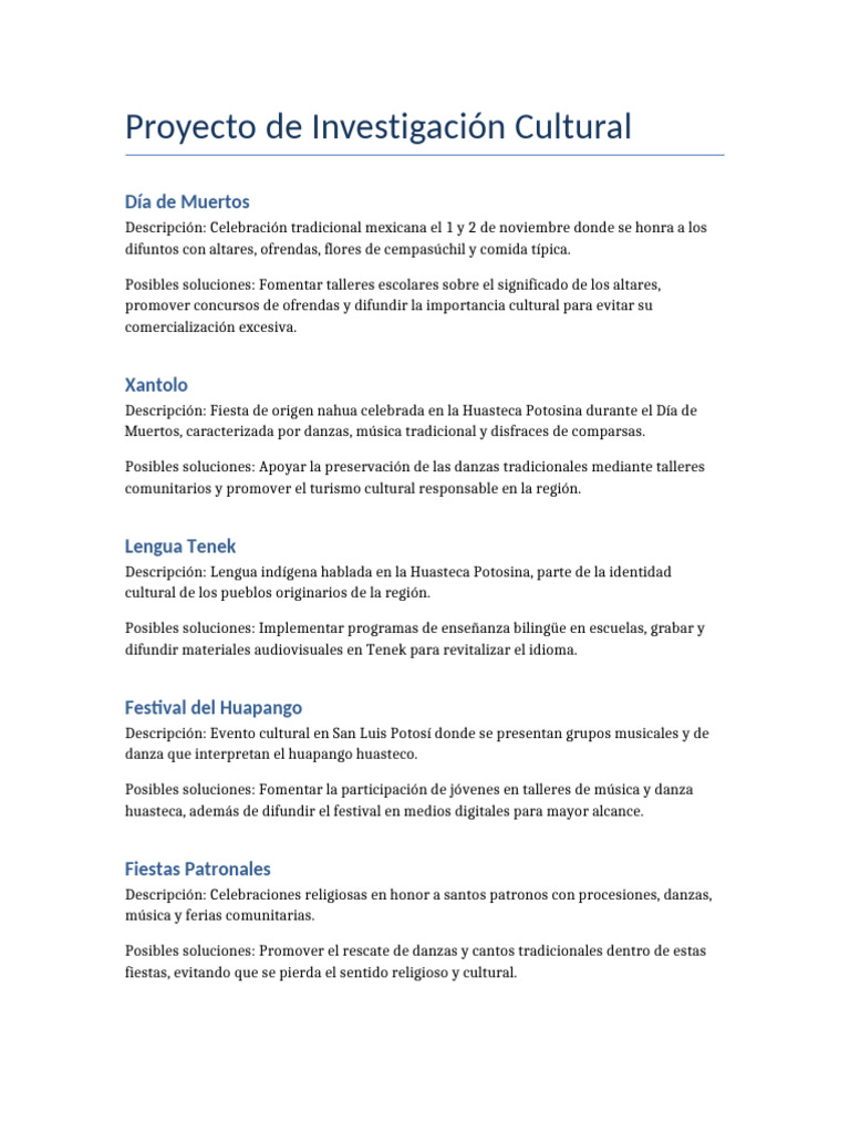 Proyecto Investigacion Cultural | PDF