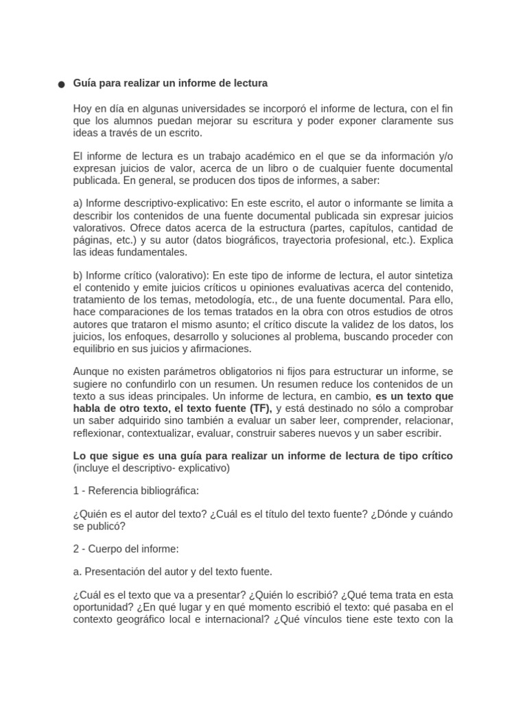 Guía para Realizar Un Informe de Lectura | PDF | Autor