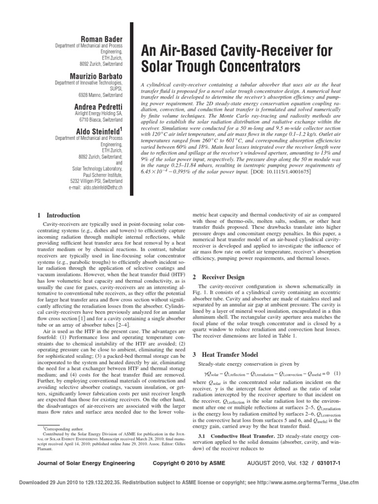 Cavity Receiver | PDF | Heat Transfer | Atmosphere Of Earth