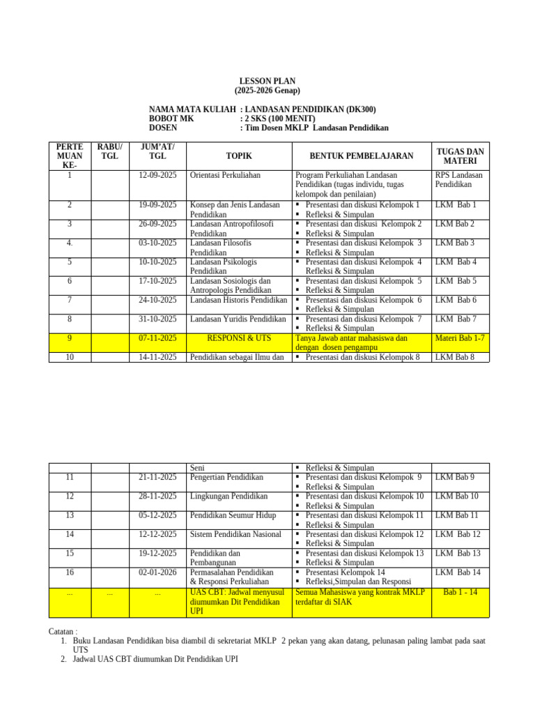 (R) Lesson Plan Landasan Pendidikan - Rev BR | PDF