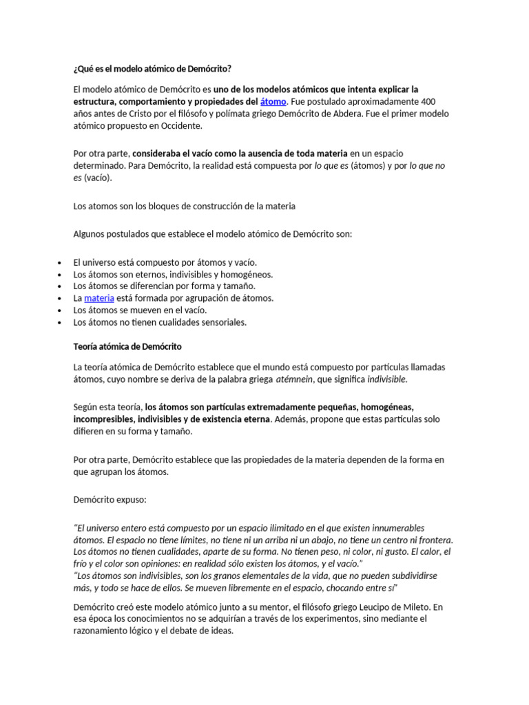 Qué Es El Modelo Atómico de Demócrito | PDF | Átomos | Filosofía griega ...