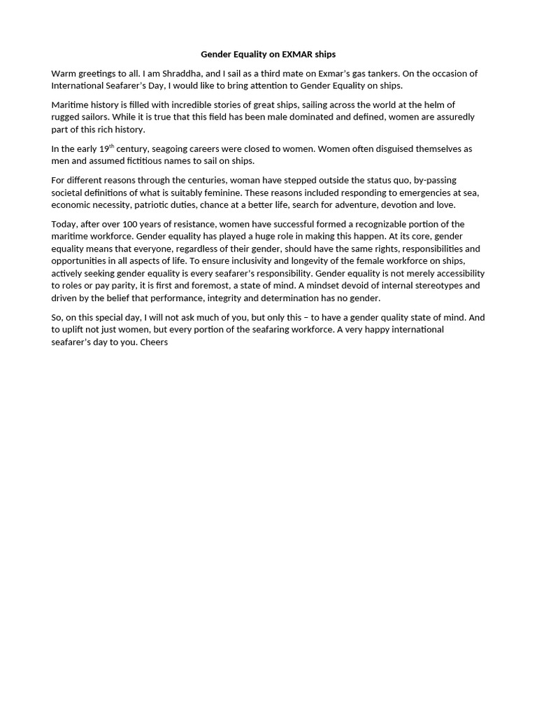 Gender Equality On Exmar Ships | PDF