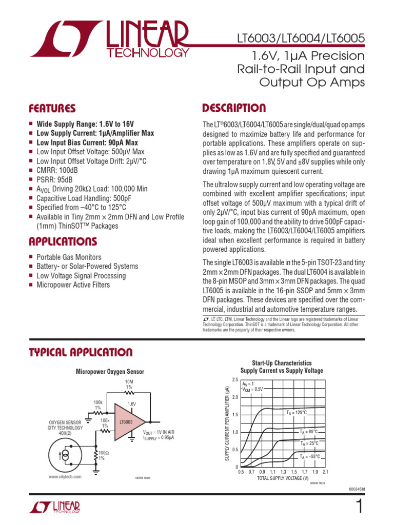 LT6003 LT6004 LT6005 | PDF | Amplifier | Operational Amplifier