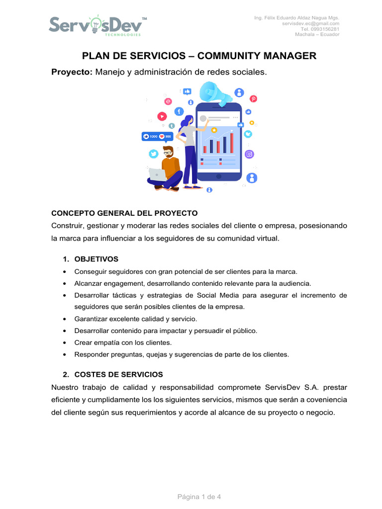 Plan de Servicios COMMUNITY MANAGER - Propuesta | PDF | Facebook ...