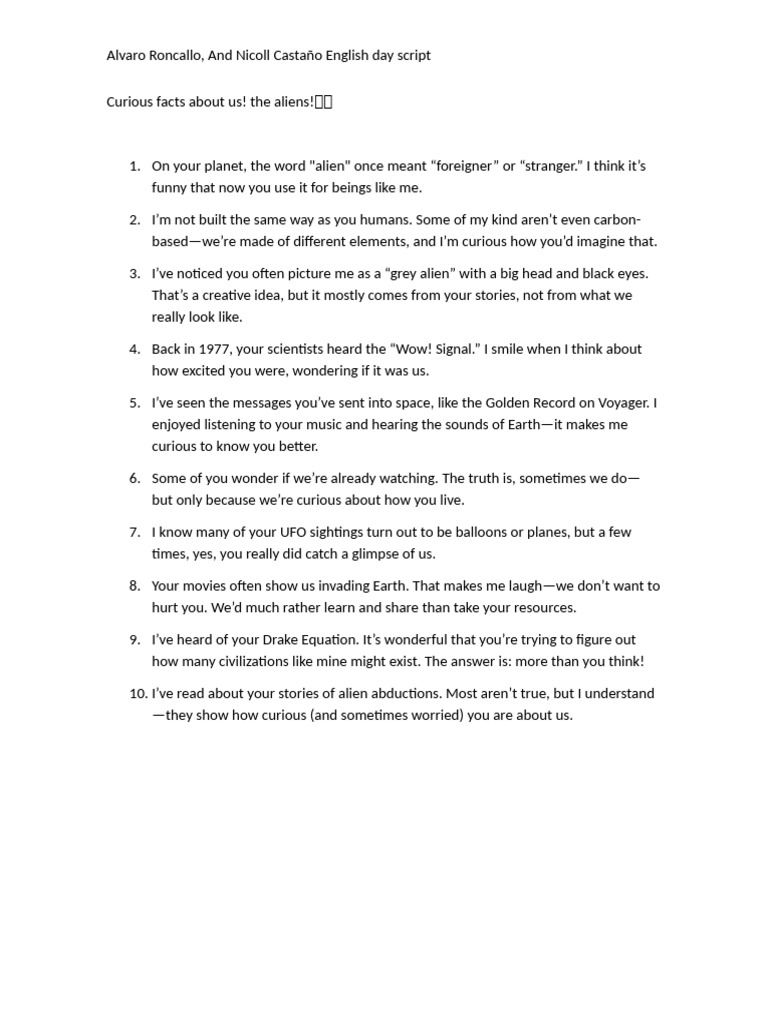 Alvaro Roncallo & Nicoll Castaño English Day Script | PDF