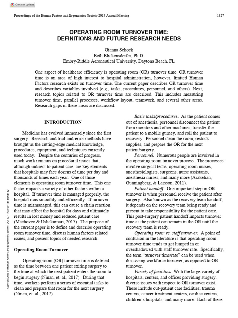 Operating Room Turnover Time Insights | PDF | Surgery | Anesthesia