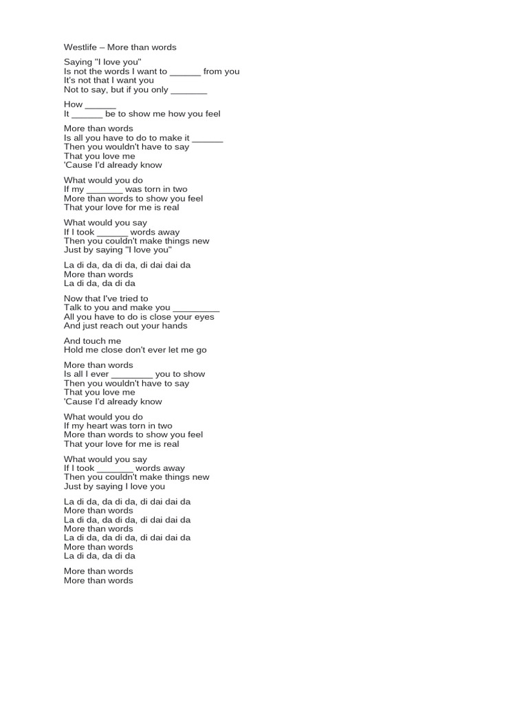 More Than Words Lyrics Titik Titik | PDF