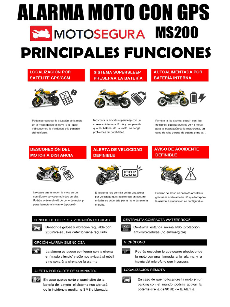 Alarma Motosegura Ms200 Con Gps Caracteristicas Principales Castellano ...