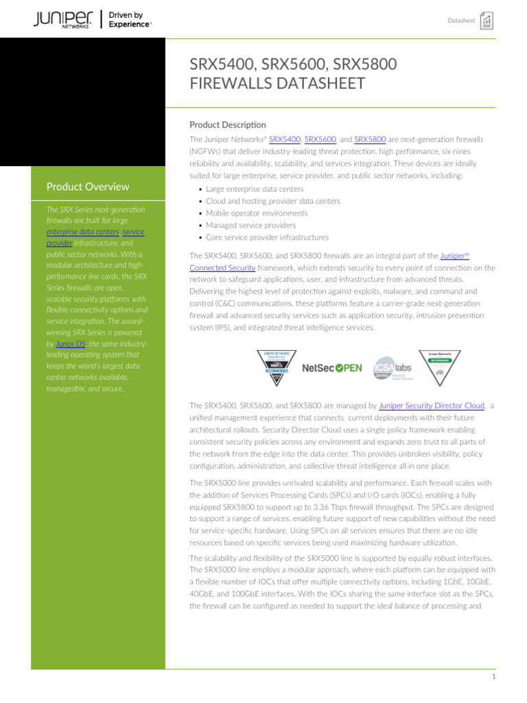 Srx5400 Srx5600 Srx5800 Firewall Datasheet | PDF | Computer Network | I Pv6