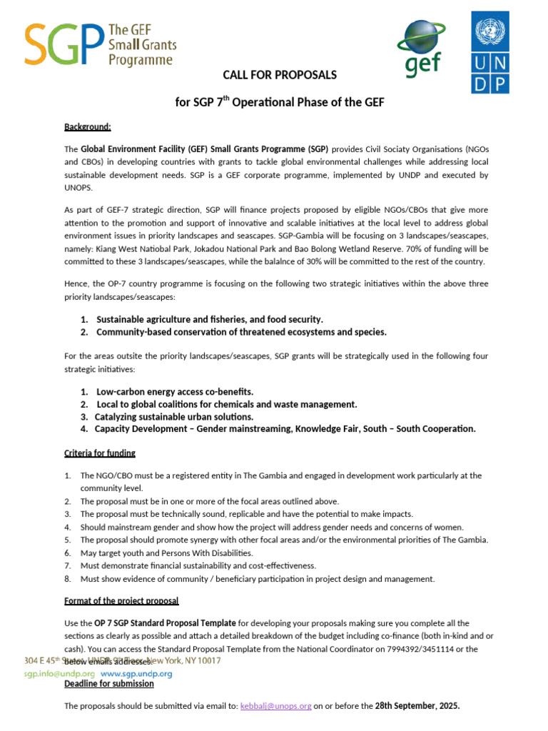 GEF SGP 7th Phase Proposal Call | PDF | Non Governmental Organization ...