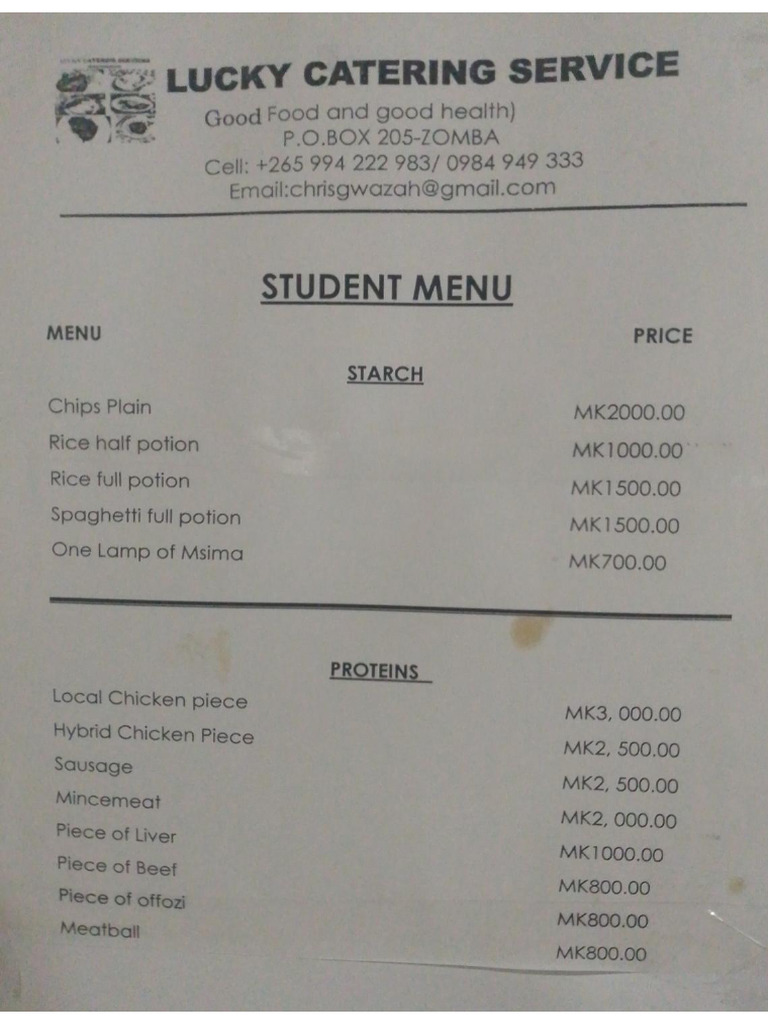 Student Menu | PDF