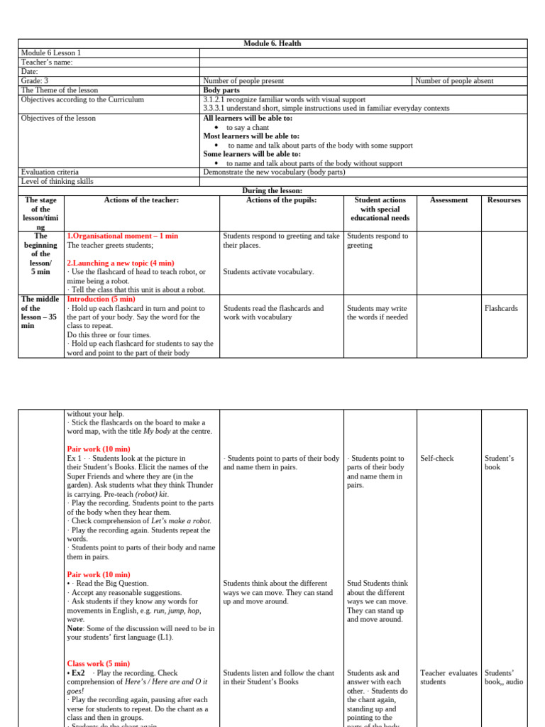 Kindergarten Table Tennis Lesson Plan | PDF | Curriculum | Vocabulary
