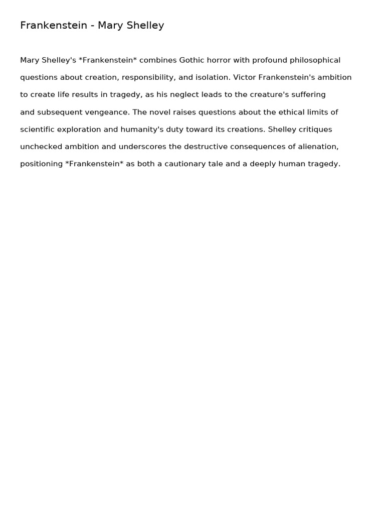 Frankenstein - Mary Shelley | PDF