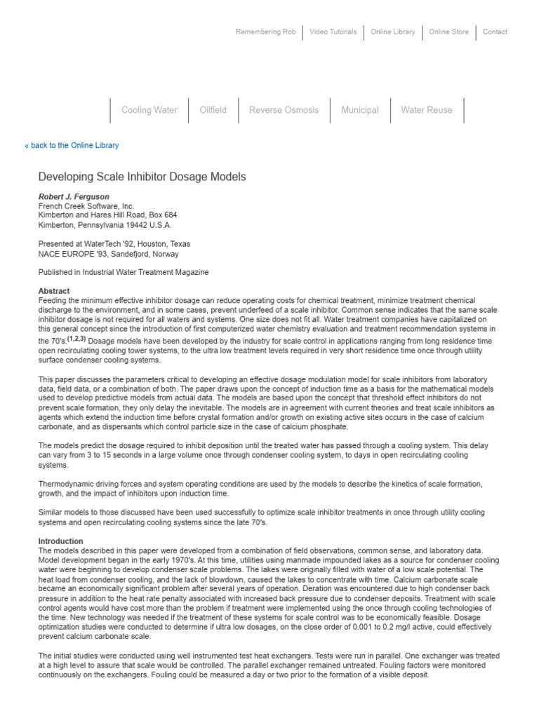 Scale Inhibitor Dosage Optimization Models | PDF | Solubility | Gypsum