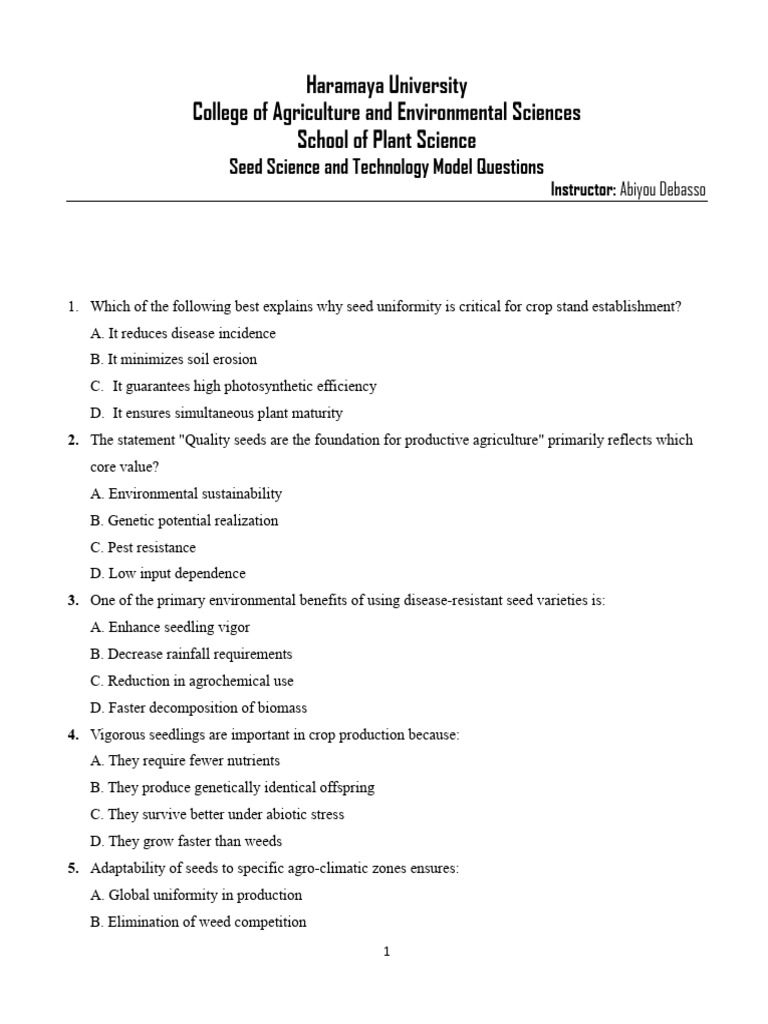 SEED Science Unique Question by Haremaya | PDF | Seed | Agriculture