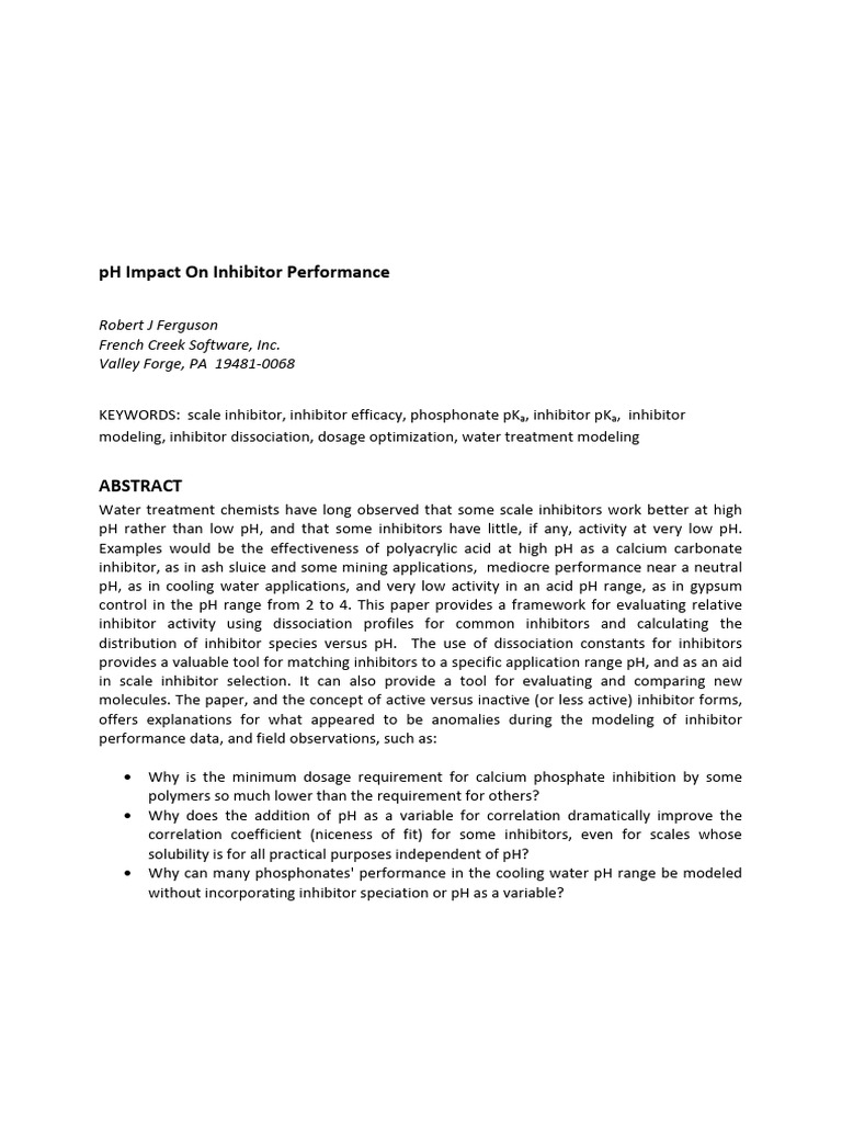 PH Impact On Inhibitor Performance | PDF | Acid Dissociation Constant | Ph