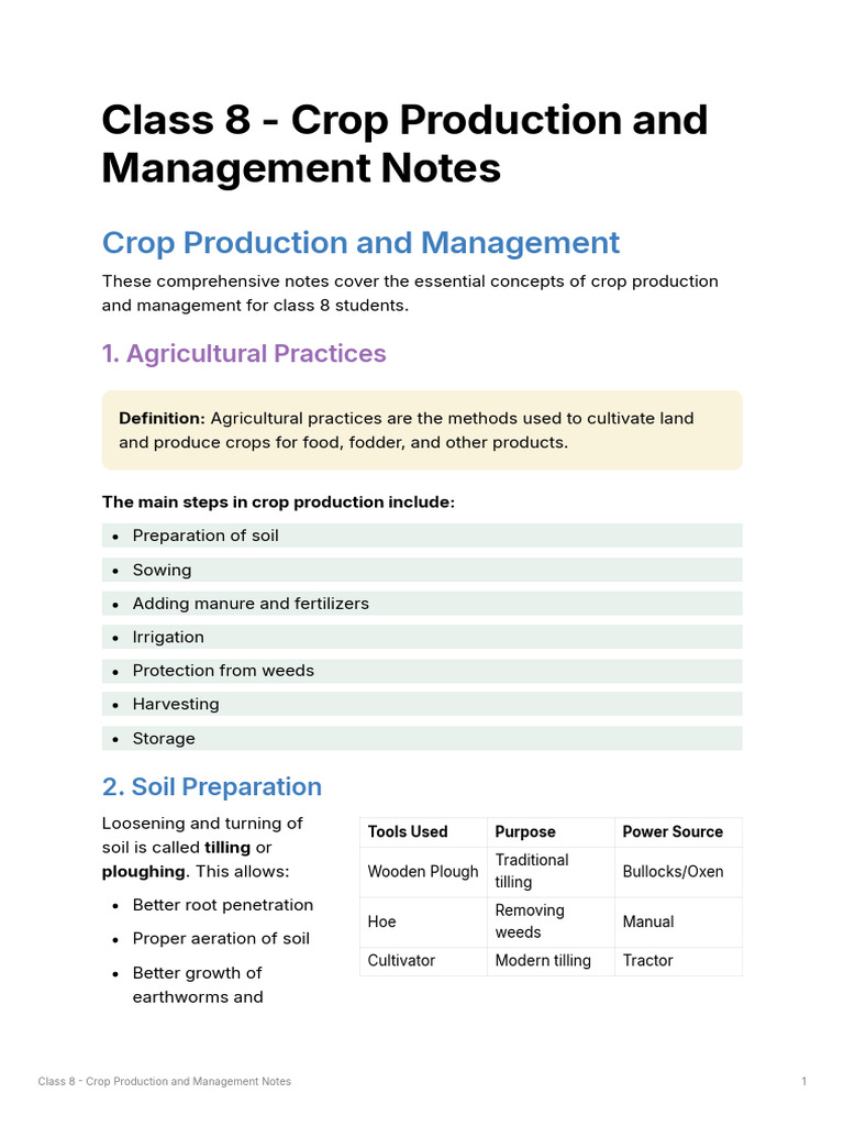 Class 8 - Crop Production and Management Notes-3 | PDF | Agriculture | Soil