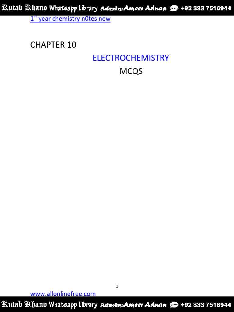 Education 10th Chapter Electrochemistry Mcqs | PDF | Redox ...