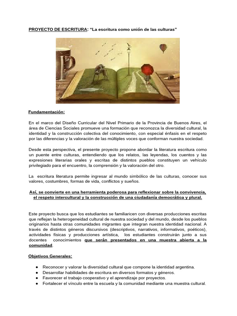 PROYECTO DE ESCRITURA "La Escritura Como Unión de Las Culturas" | PDF ...