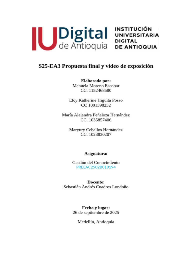 Higuita Elcy PeÃ Aloza MarÃ A Ceballos Maryury Moreno Manuela EA3 | PDF ...