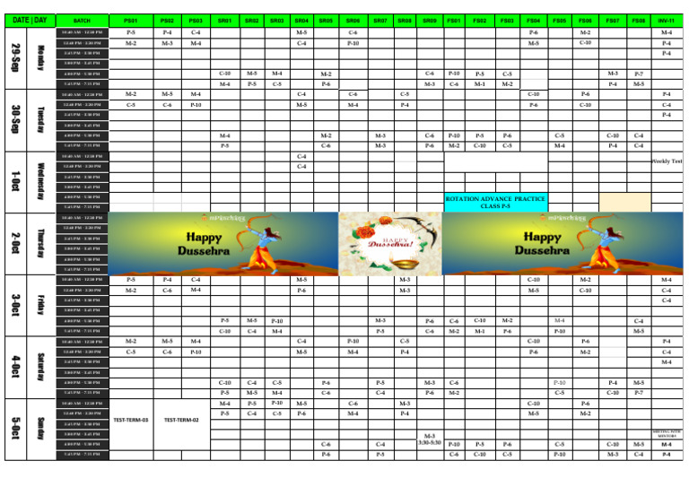 Engineering Wing Weekly Schedule Planner (29th Sep To 05th Oct) - 2025 ...