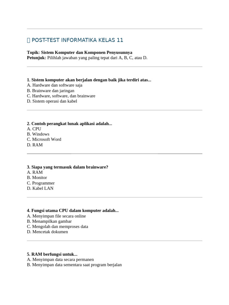 Pos Test Informatika 11 | PDF