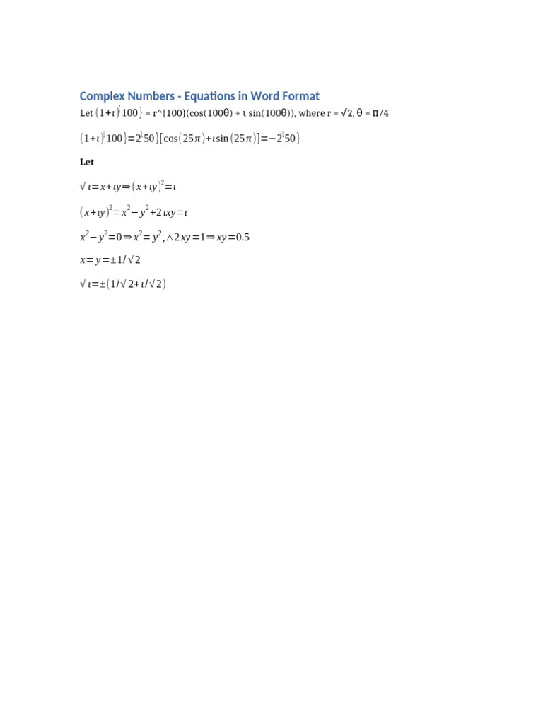 Complex Numbers Equations | PDF