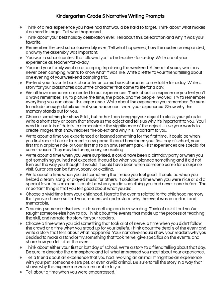 Year 5 Narrative Writing Prompts | PDF | Narrative