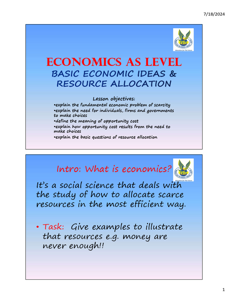 As Economics Basic Economic Ideas Resource Allocation 1 | PDF ...