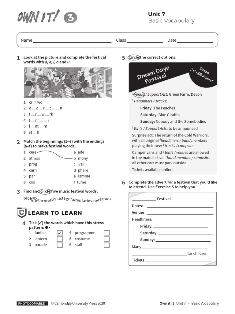 Vocabulary Basic Unit7 Without Answers | PDF