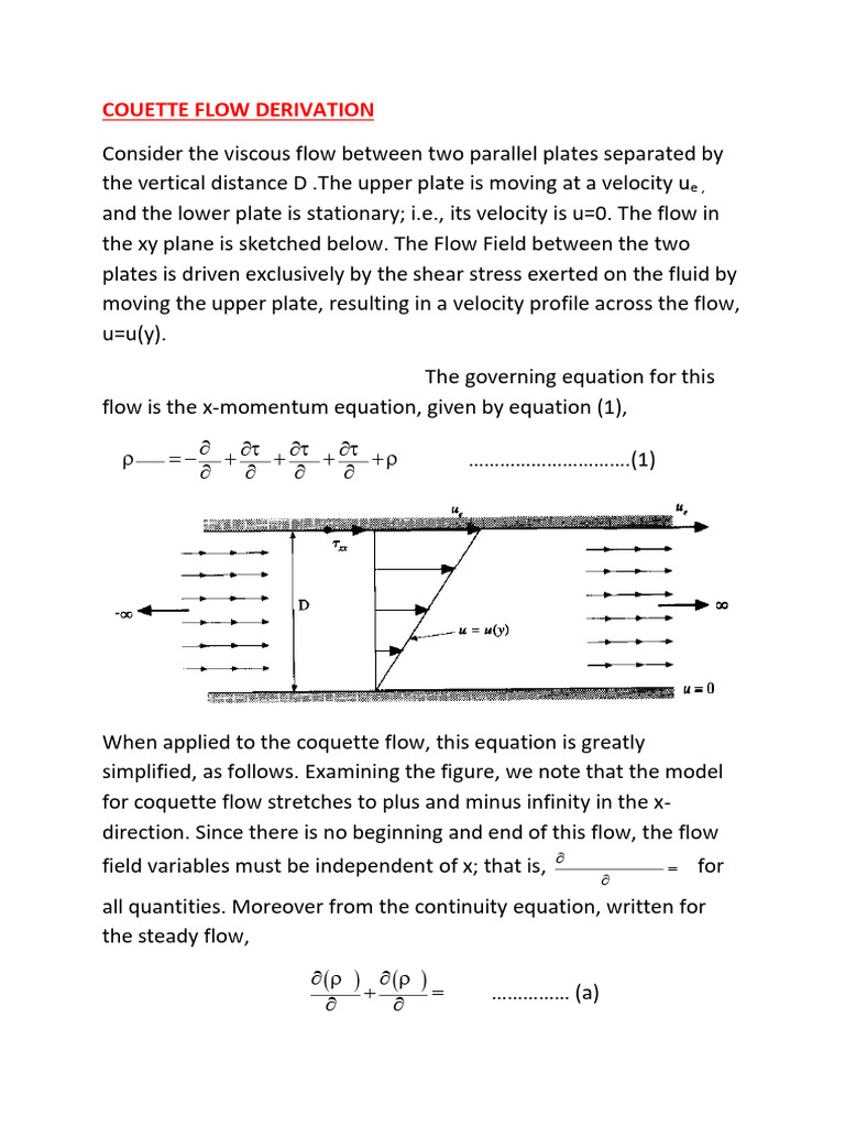 Couette Flow Derivation | PDF | Fluid Dynamics | Mechanical Engineering