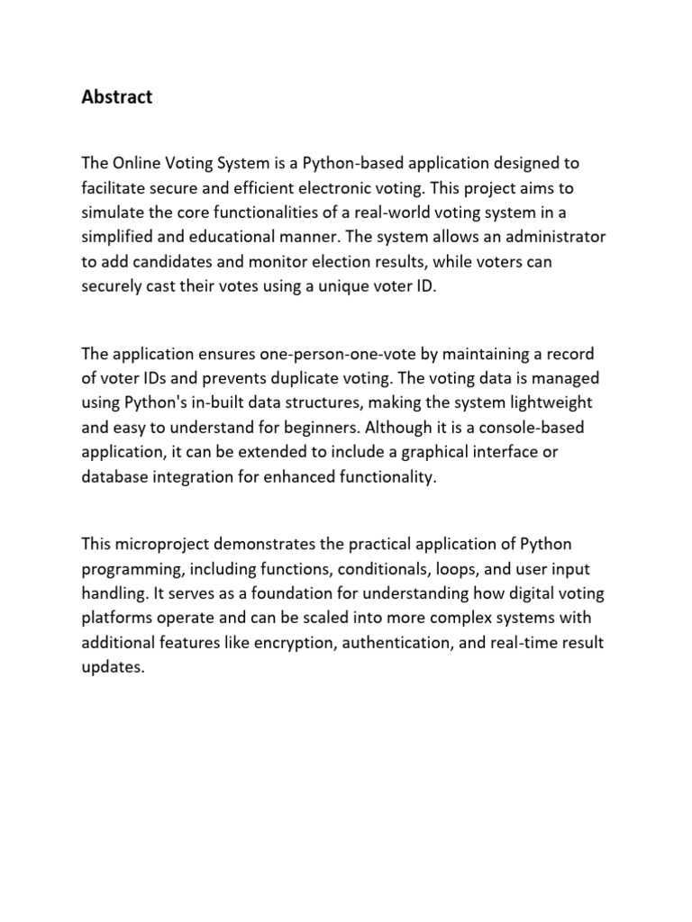 Python Online Voting System Project | PDF | Electronic Voting | Python ...