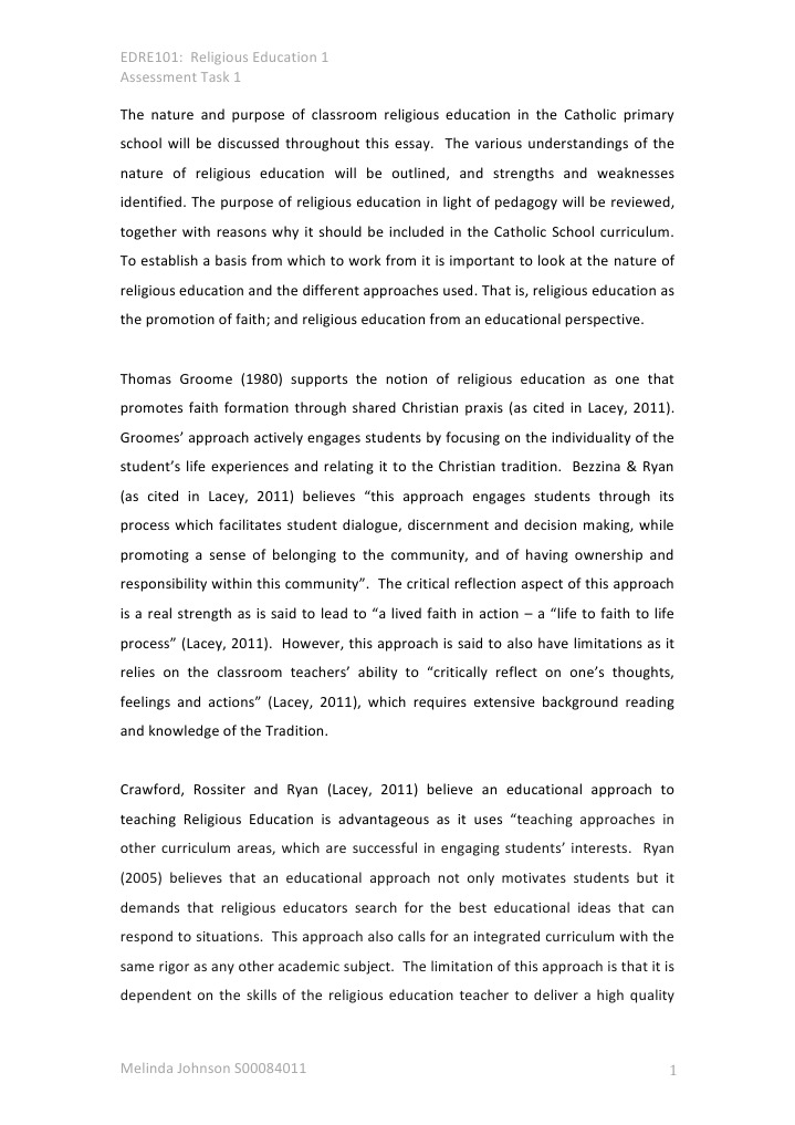 Assessment 1 - Purpose of Religious Education | PDF | Curriculum | Faith