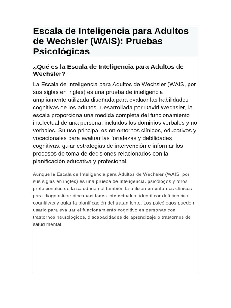 Escala de Inteligencia para Adultos de Wechsler | PDF | Escala de ...