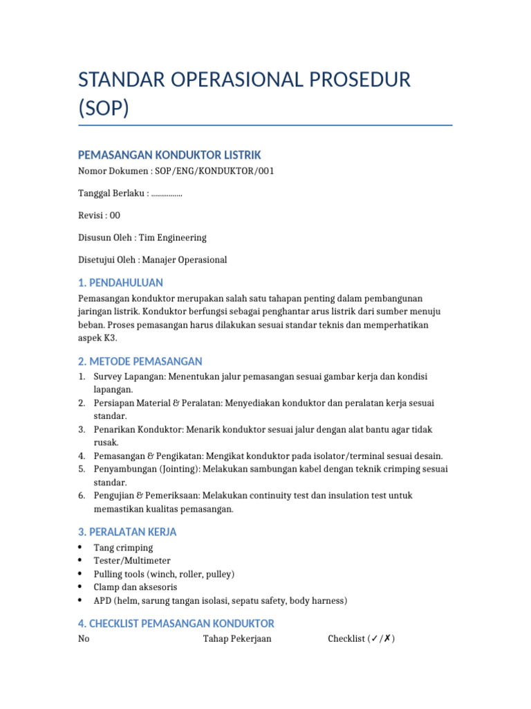 Form SOP Pemasangan Konduktor | PDF